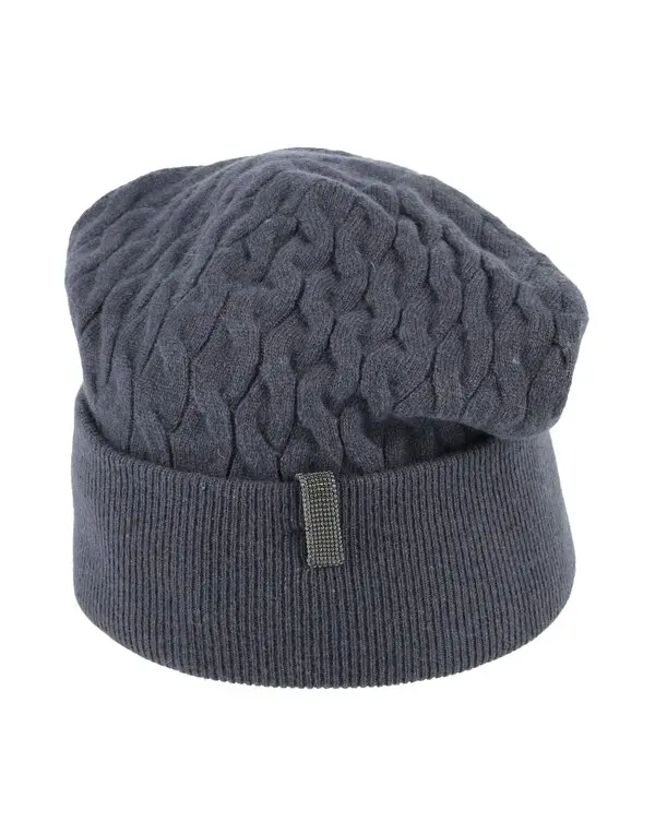Brunello Cucinelli Hat Size Virgin Wool, Cashmere, Silk, Brass - Navy