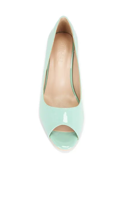 NIIHAI Open Toe Vinyl Mule Wedge In Baby Blue