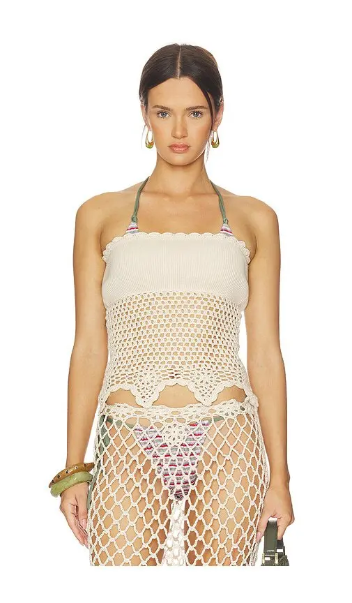Frankies Bikinis Star Crochet Blouse In Cream - Summer Crochet