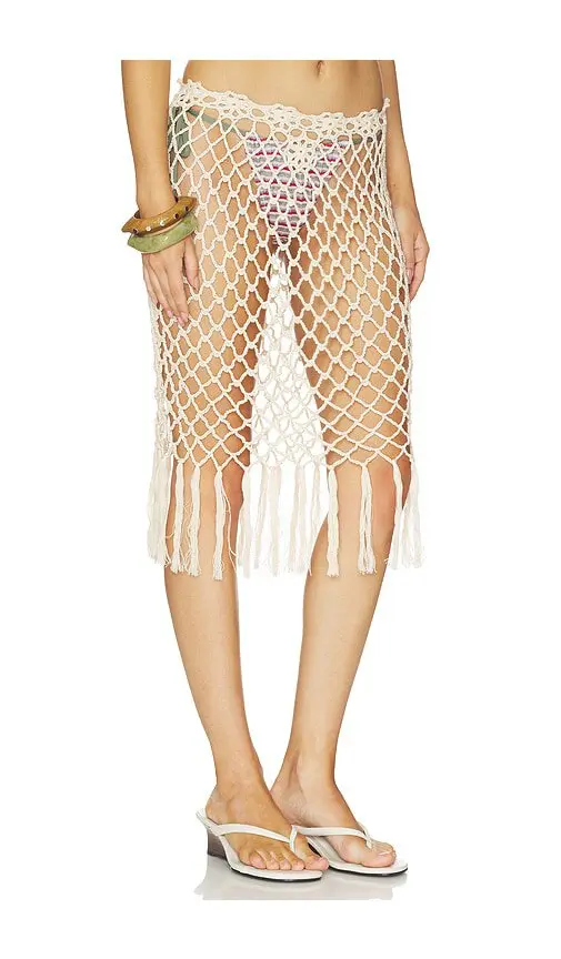 Frankies Bikinis Star Crochet Midi Skirt In Cream
