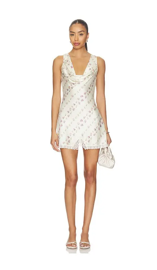 Frankies Bikinis Chloe Silk Mini Dress In White - Chateau Floral