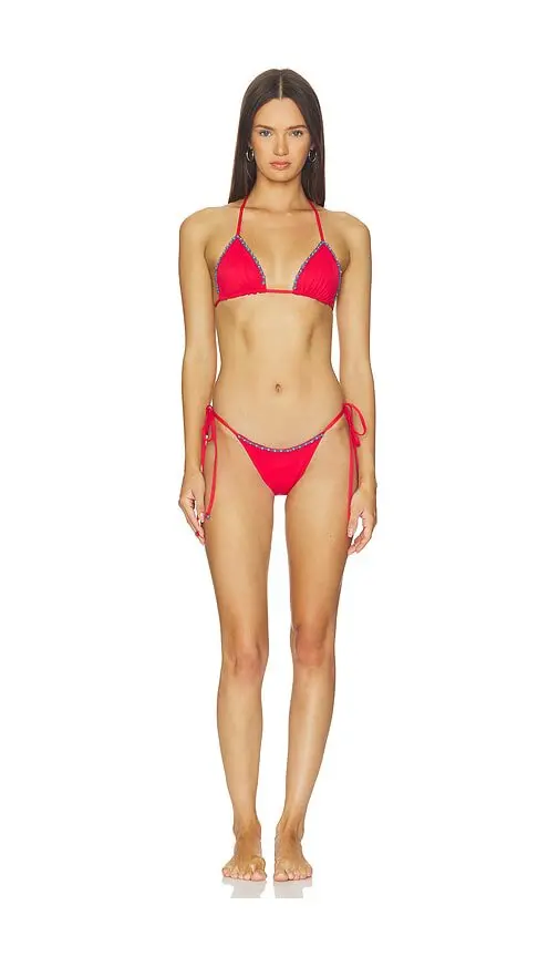 Frankies Bikinis Mackenzie Beaded Bikini Bottom In Red
