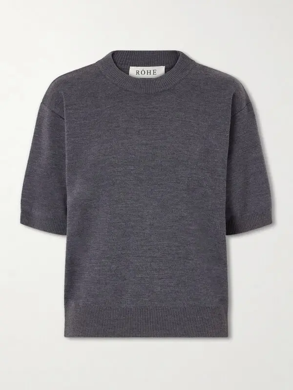 RÓHE Merino Wool Short-sleeve Sweater - Gray