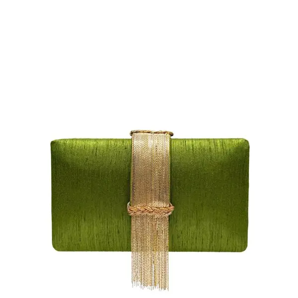 SIMITRI Olive Fringe Clutch - Green