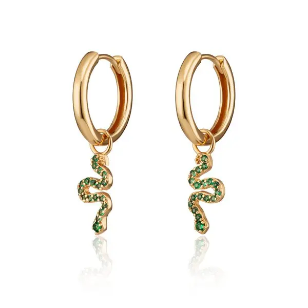 SCREAM PRETTY Emerald Green Snake Charm Hoop Earrings