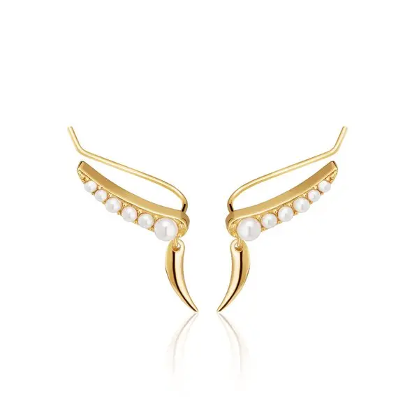 SCREAM PRETTY Pearl Ear Climber Earrings With Claw Drop - Gold
