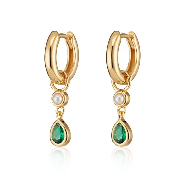 SCREAM PRETTY Emerald Green Teardrop & Pearl Charm Hoop Earrings