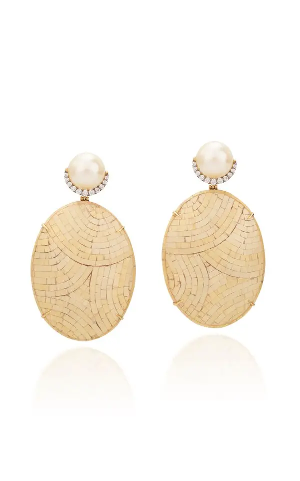 SILVIA FURMANOVICH 18k Yellow Gold Oval Shaped Wood Earrings With Wheat Straw Fiber And Diamond - Neutral