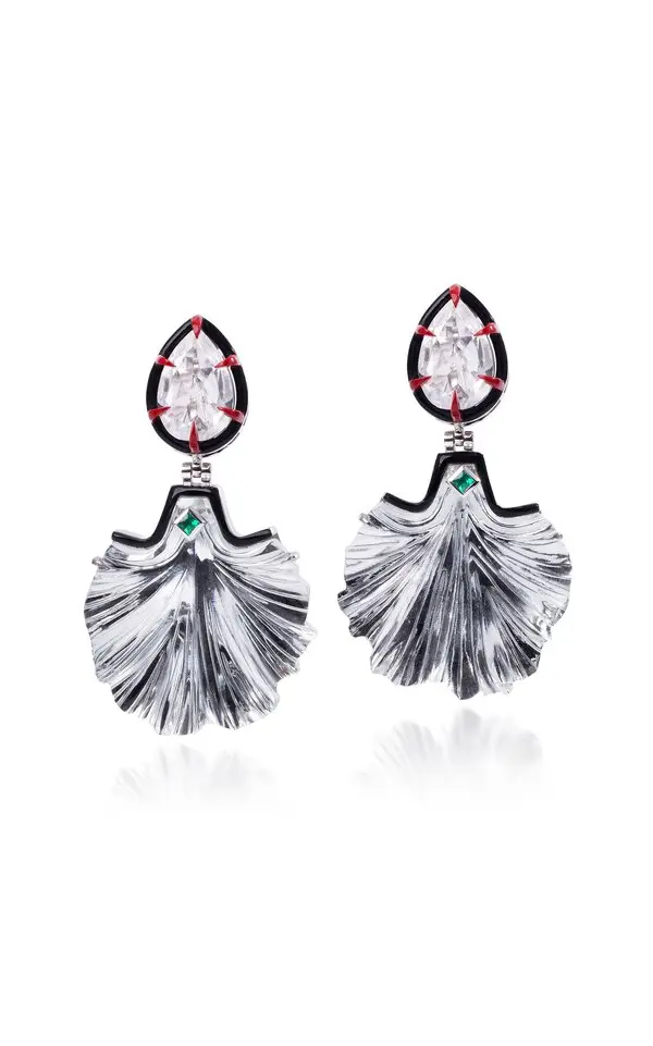 SILVIA FURMANOVICH 18k Yellow Gold Petal Shaped Mirror Earrings With Emerald, Rock Crystal, Red And Black Ceramic - Neutral