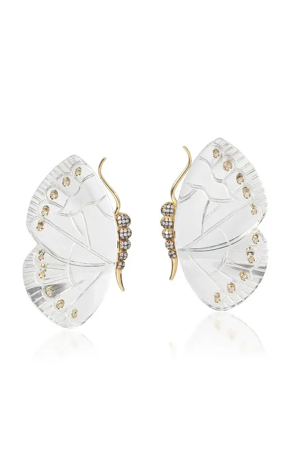 SILVIA FURMANOVICH 18k Yellow Gold Butterfly Shaped Mirror Earrings With Diamonds - Multi