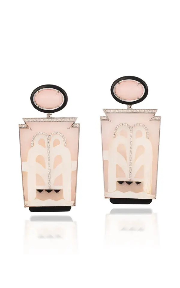 SILVIA FURMANOVICH 18k White Gold Black Ceramic Window Earrings With Pink Opal, Grey Agate, Onyx, And Diamond - Neutral