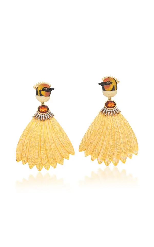 SILVIA FURMANOVICH 18k Yellow Gold Ceramic Bird Shaped Earrings With Diamond And Citrine - Multi