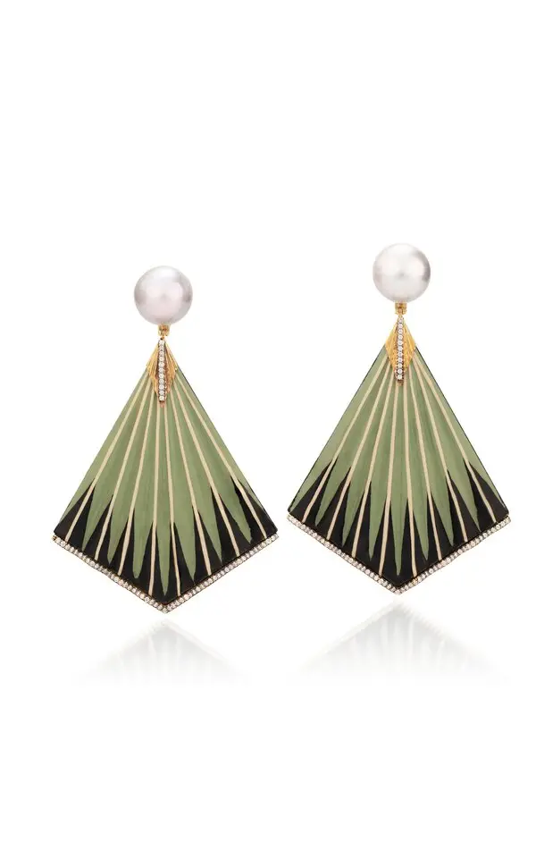 SILVIA FURMANOVICH 18k Yellow Gold Diamond Earrings With Green And Black Mopa - Blue