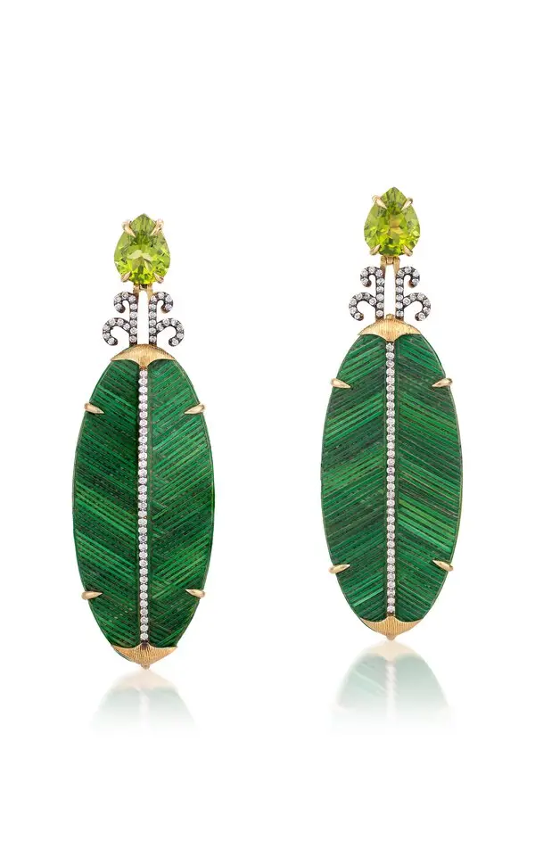 SILVIA FURMANOVICH 18k Yellow Gold Oval Shaped Wooden Earrings With Wheat Straw Fiber, Diamond And Peridot - Neutral