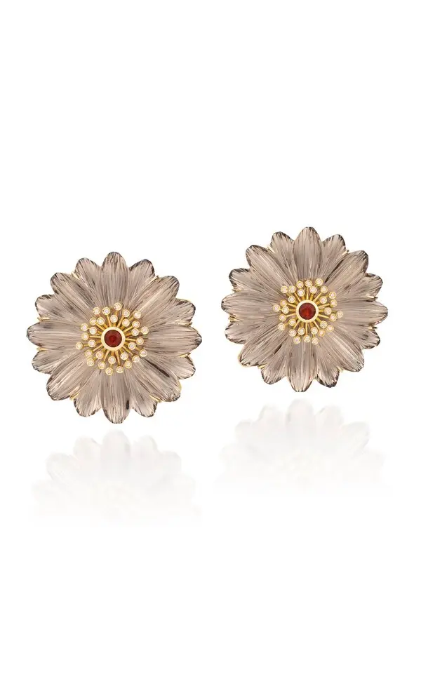 SILVIA FURMANOVICH 18k Yellow Gold Flower Shaped Smoked Mirror With Citrine And Diamond - Multi