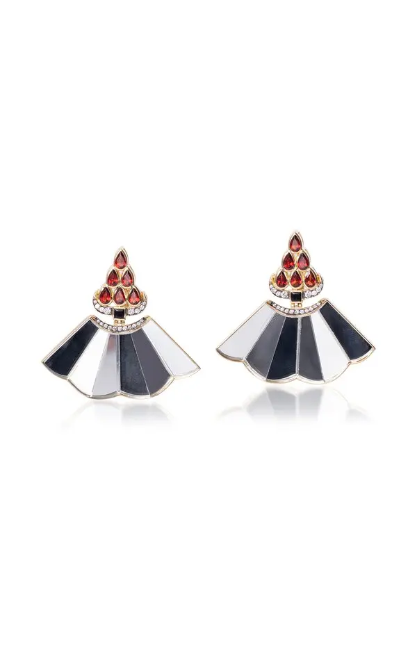 SILVIA FURMANOVICH 18k Yellow Gold Fan Shaped Mirror Earrings With Diamond, Garnet, And Onyx - Multi
