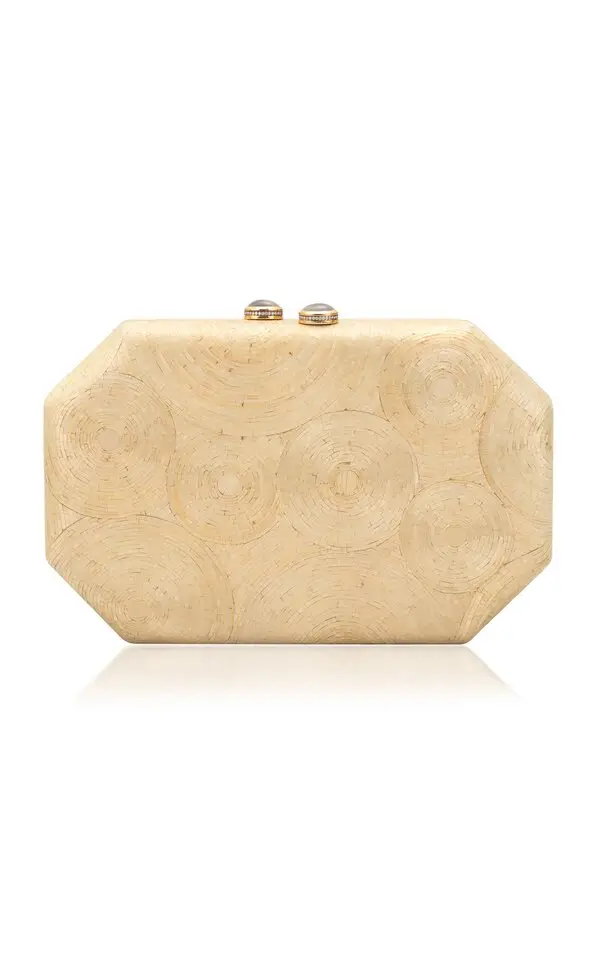 SILVIA FURMANOVICH 18k Yellow Gold Octagonal Shaped Wooden Clutch With Wheat Straw Fiber, Diamond And Moonstone - Neutral