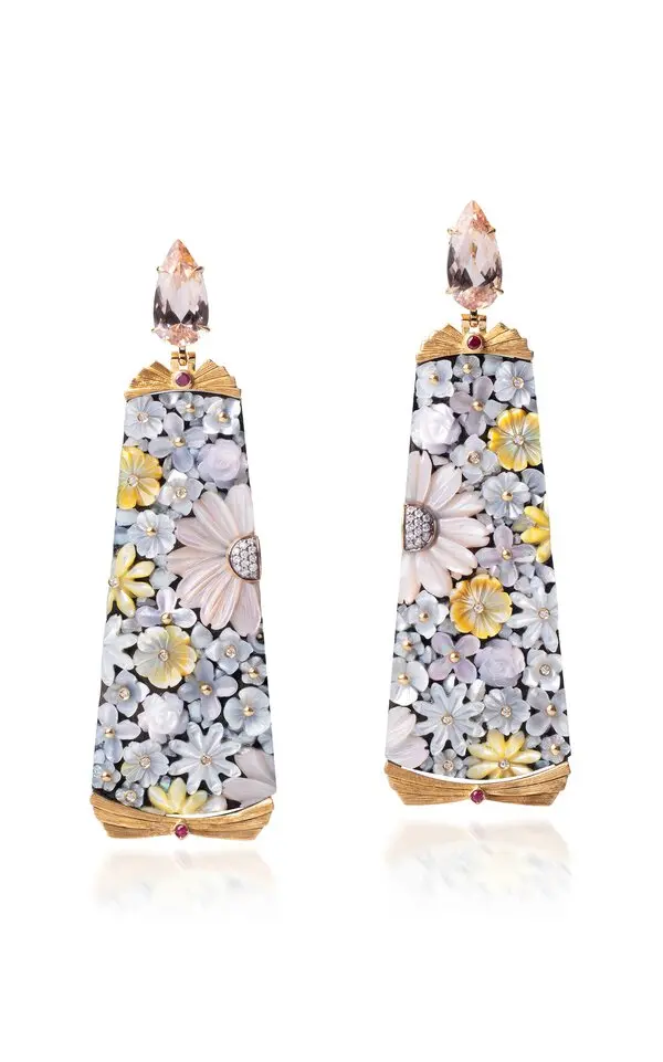 SILVIA FURMANOVICH 18k Yellow Gold Shibayama Earrings With Morganite And Diamond - Multi