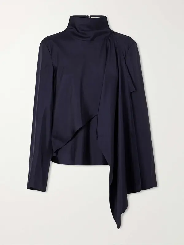 RÓHE Scarf-detailed Silk-satin Blouse - Navy