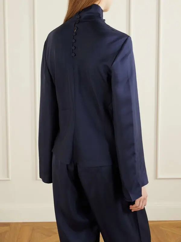 RÓHE Scarf-detailed Silk-satin Blouse - Navy