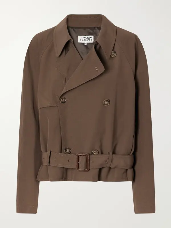 MAISON MARGIELA Belted Distressed Gabardine Jacket - Brown