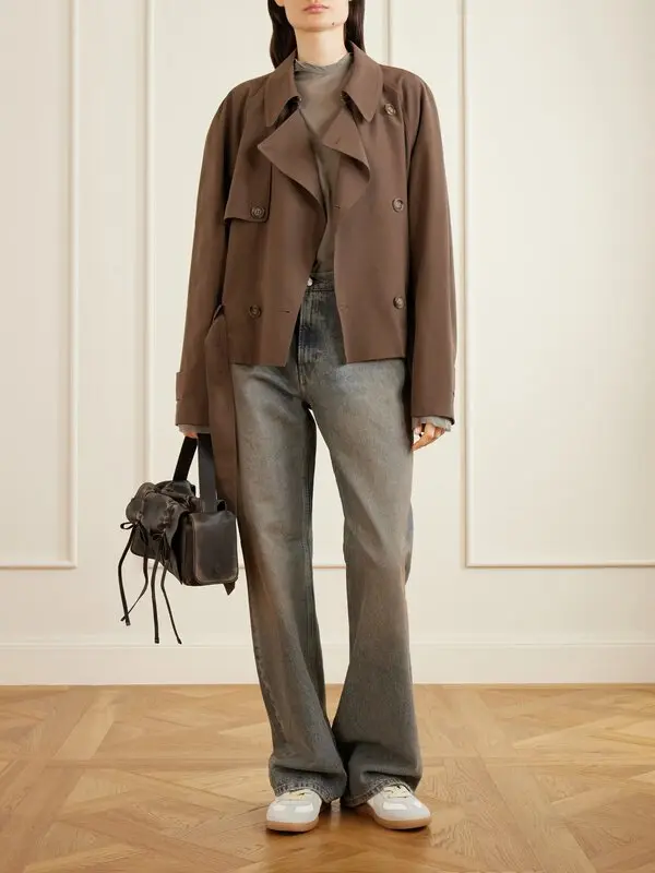 MAISON MARGIELA Belted Distressed Gabardine Jacket - Brown