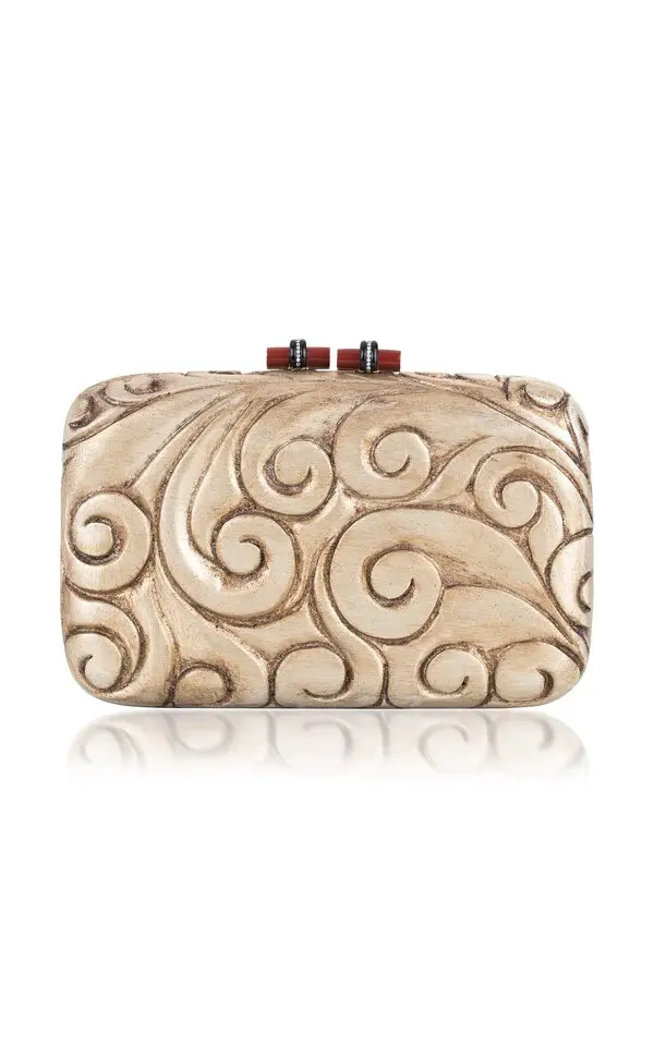 SILVIA FURMANOVICH 18k Yellow Gold Rectangular Wooden Clutch With Diamond, Red Jasper And Ceramic