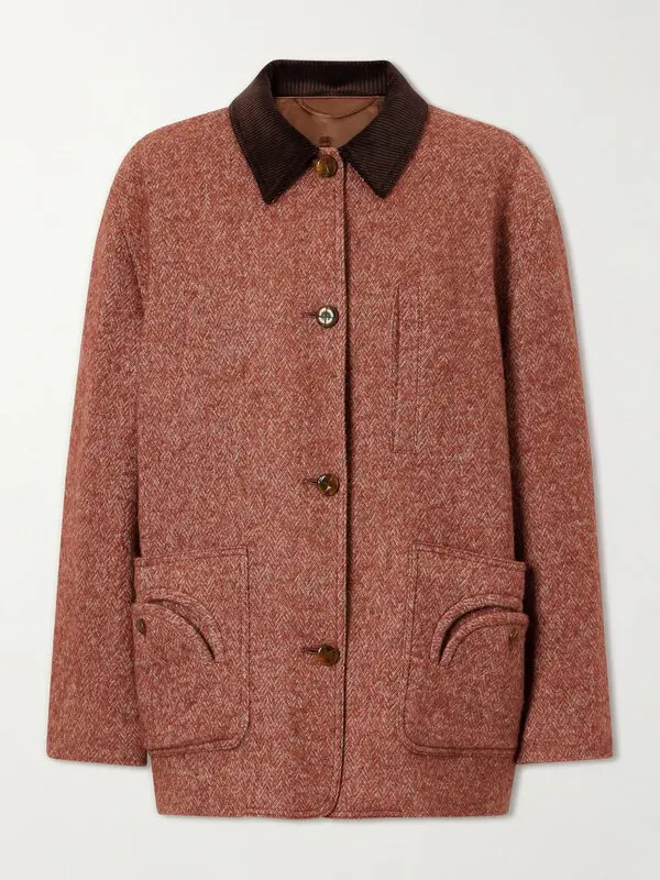BLAZÉ MILANO Clelia Corduroy-trimmed Herringbone Jacket