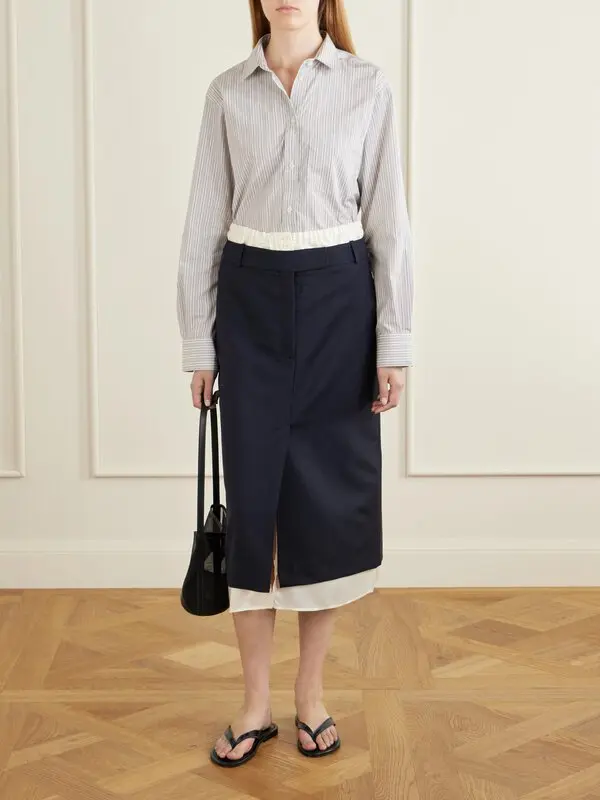 RÓHE Ruched Wool And Mohair-blend Midi Skirt - Navy