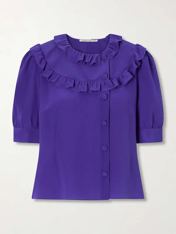 Alessandra Rich Ruffle-collar Silk Organza Shirt