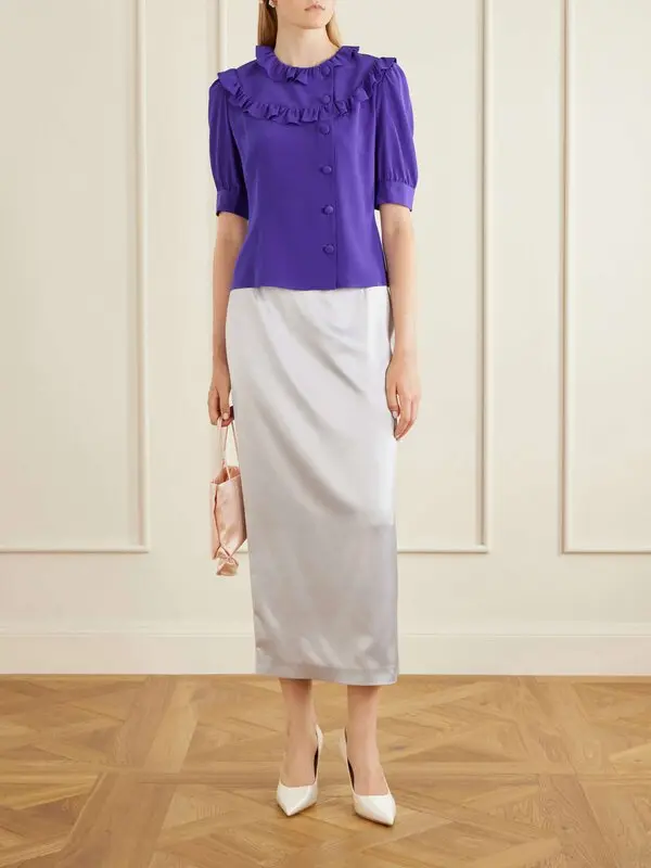 Alessandra Rich Ruffle-collar Silk Organza Shirt