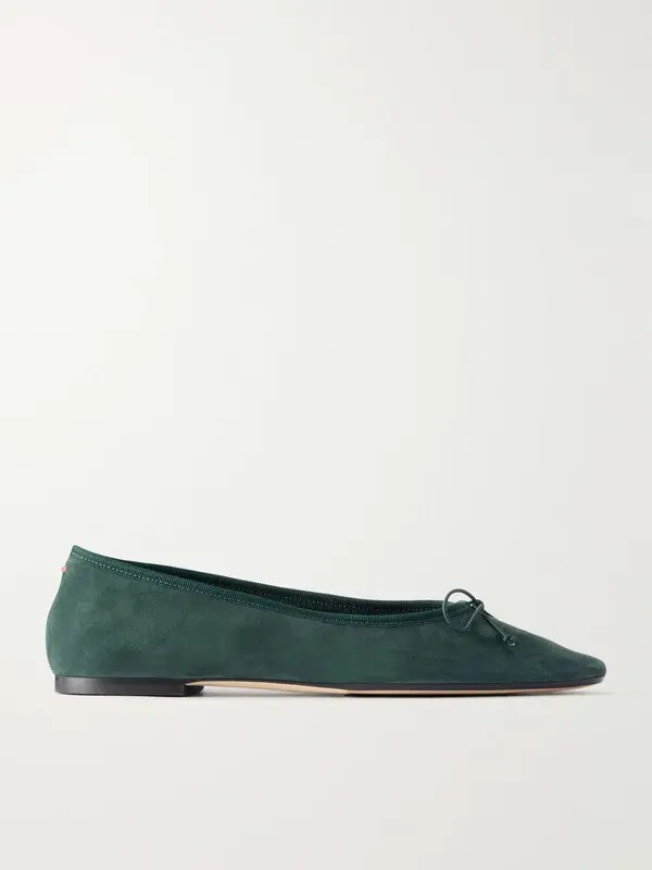 AeydĒ Tiby Bow-detail Suede Ballet Flats - Forest Green