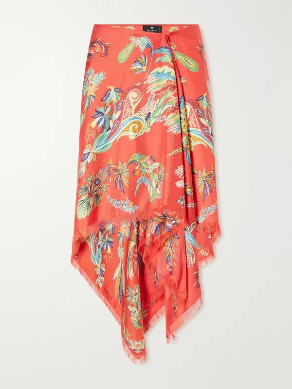 Etro Frayed Printed Twill Pareo - Red