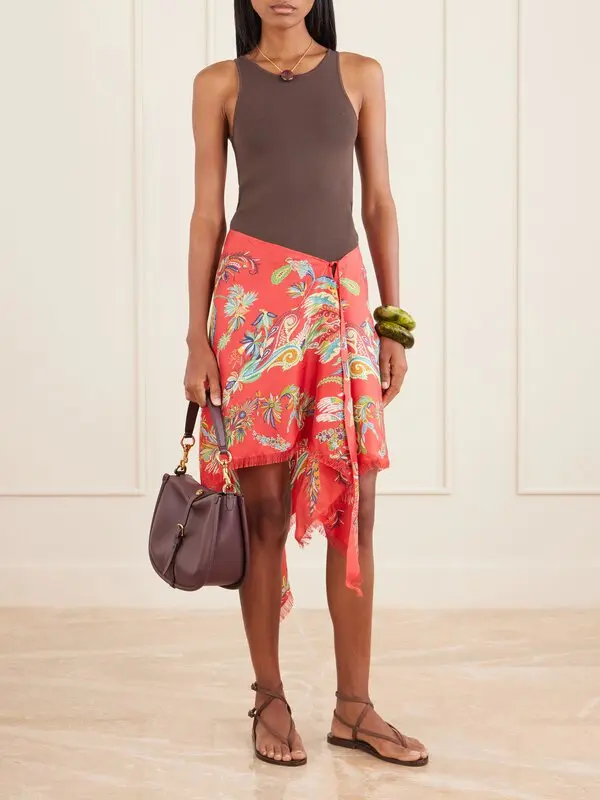 Etro Frayed Printed Twill Pareo - Red