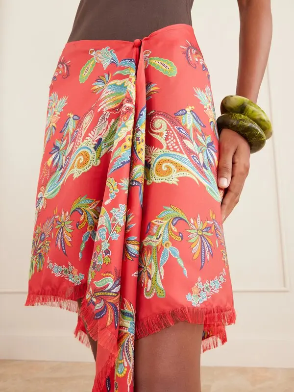 Etro Frayed Printed Twill Pareo - Red