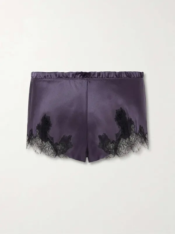 Carine Gilson Lace-trimmed Silk-satin Shorts - Dark Gray