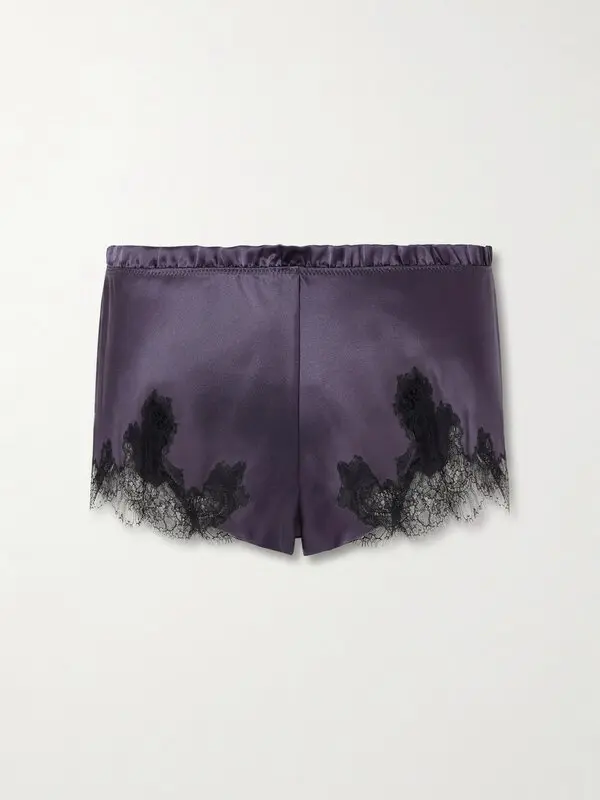 Carine Gilson Lace-trimmed Silk-satin Shorts - Gray