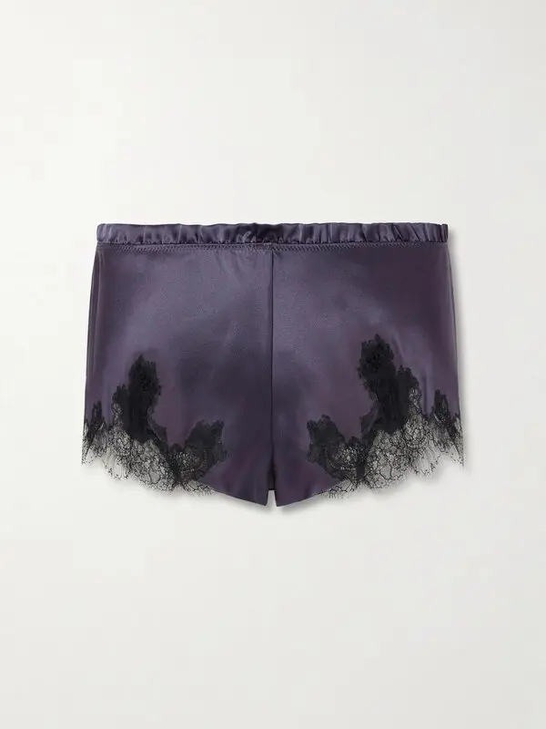 Carine Gilson Lace-trimmed Silk-satin Shorts - Gray
