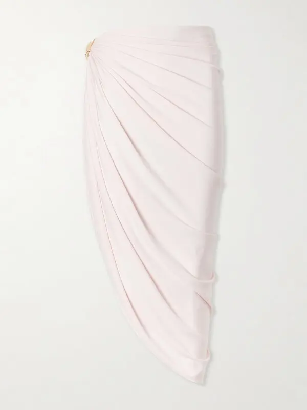 Sportmax Embellished Draped Jersey Midi Skirt - Pink