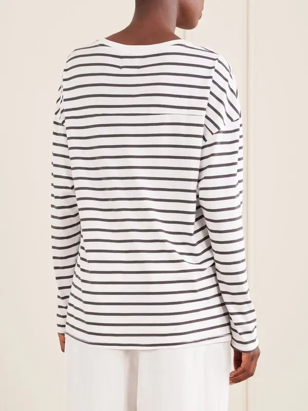 JAMIE HALLER Striped Cotton V-neck T-shirt