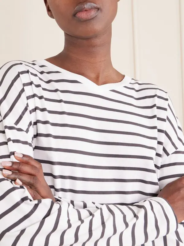 JAMIE HALLER Striped Cotton V-neck T-shirt