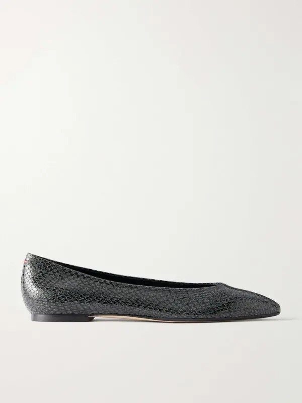 AeydĒ Ellie Snake-effect Leather Ballet Flats - Forest Green