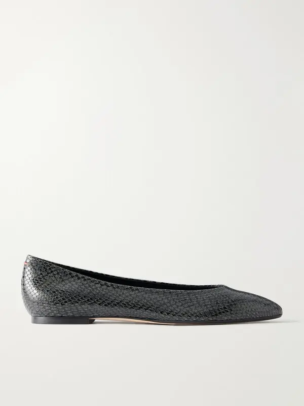 AeydĒ Ellie Snake-effect Leather Ballet Flats - Green