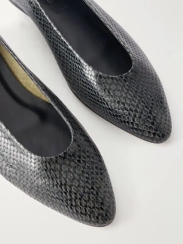 AeydĒ Ellie Snake-effect Leather Ballet Flats