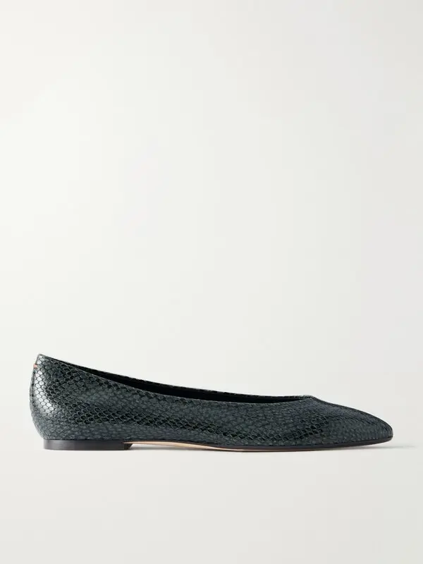 AeydĒ Ellie Snake-effect Leather Ballet Flats - Green