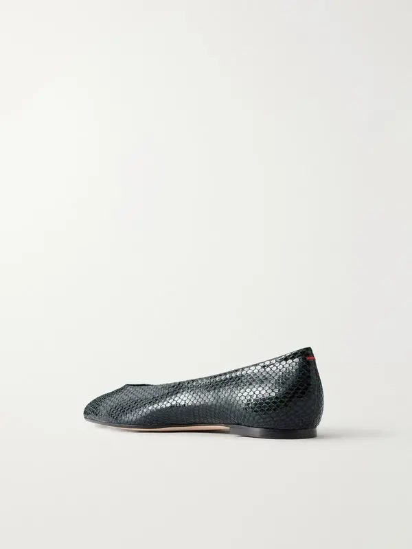 AeydĒ Ellie Snake-effect Leather Ballet Flats - Green