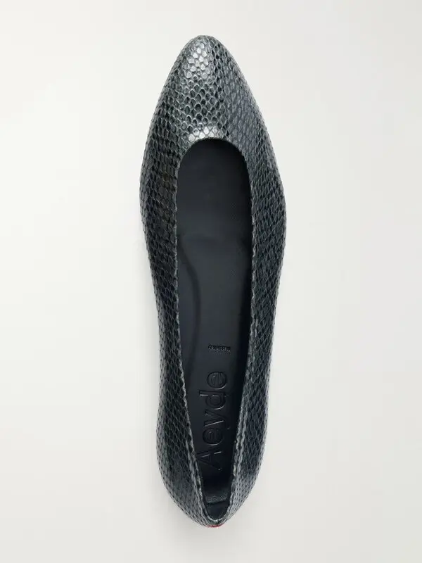 AeydĒ Ellie Snake-effect Leather Ballet Flats - Green