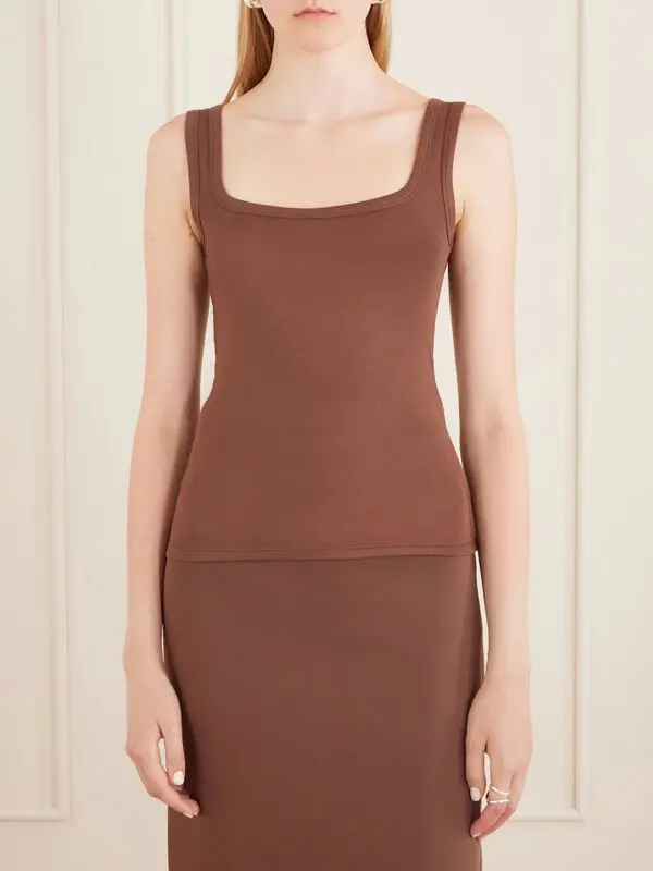 THE PARK Sawyer Cotton Ribbed Tank - Dark Brown