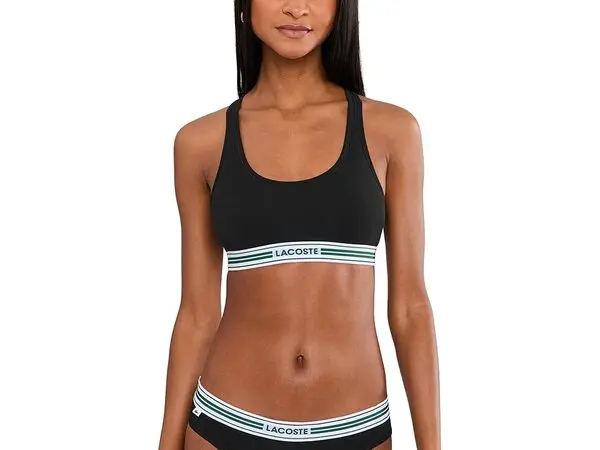 Lacoste Contrast Band Stretch Cotton Bralette Bra - Black