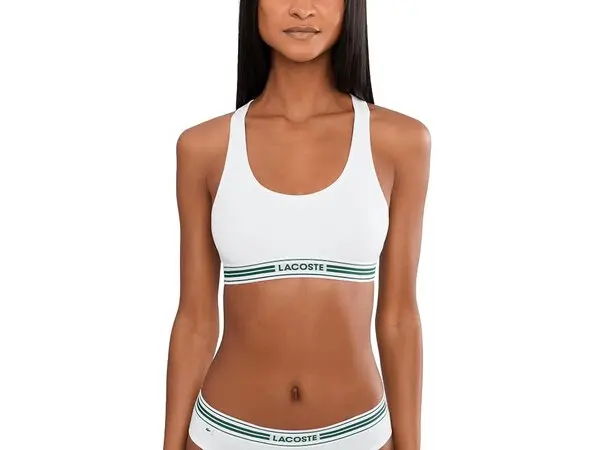 Lacoste Contrast Band Stretch Cotton Bralette Bra - White